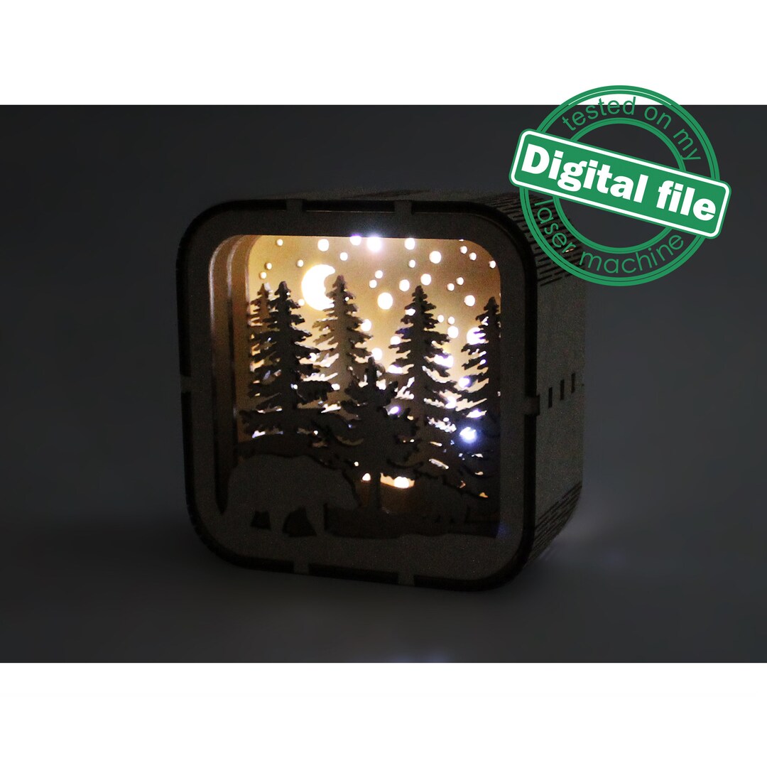 DXF, SVG Files for Laser Tiny Cute Christmas Light Box in the Gift Box ...