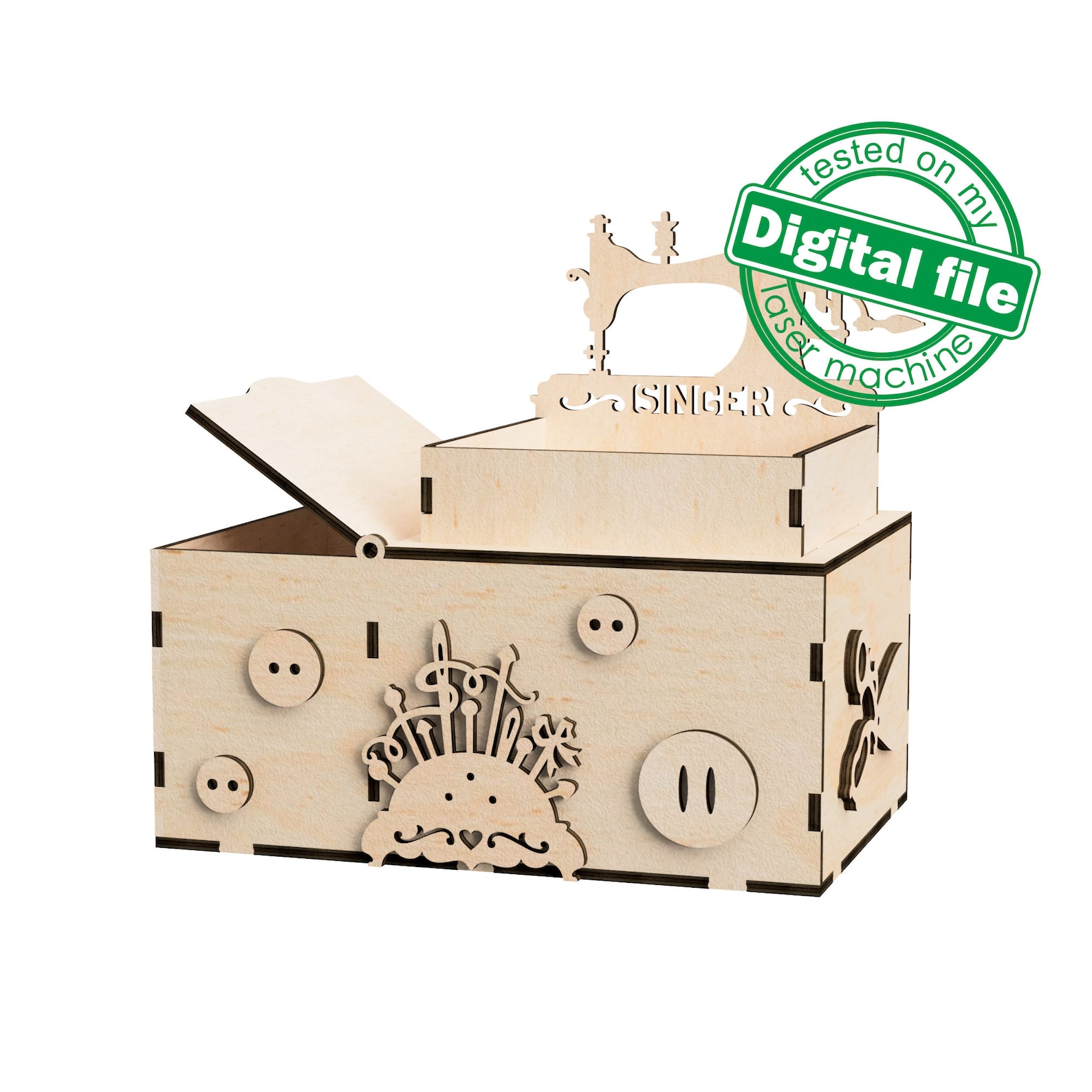 DXF, SVG Files for Laser Craft Box Sewing Machine, Vintage Sewing Box ...