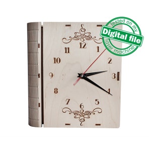 DXF, SVG Files for Laser Unique Modern Book Clock, Flexible Plywood ...