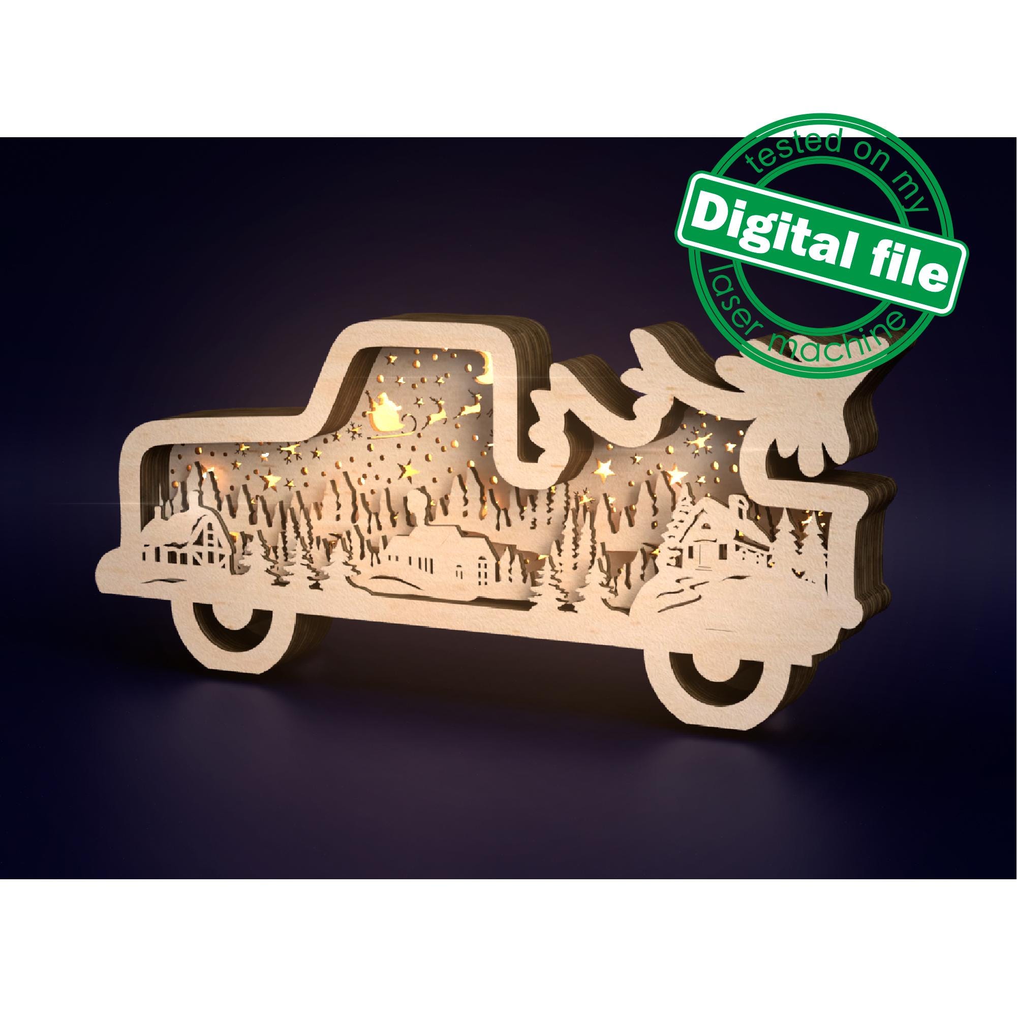 Christmas Truck Light Box SVG DXF: Laser Cut Files (digital Download ...