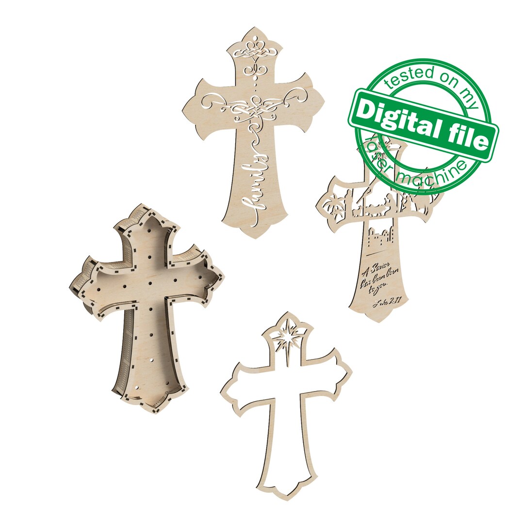 DXF, SVG Files for Laser. Big Set Personalized Light Cross, Star of ...