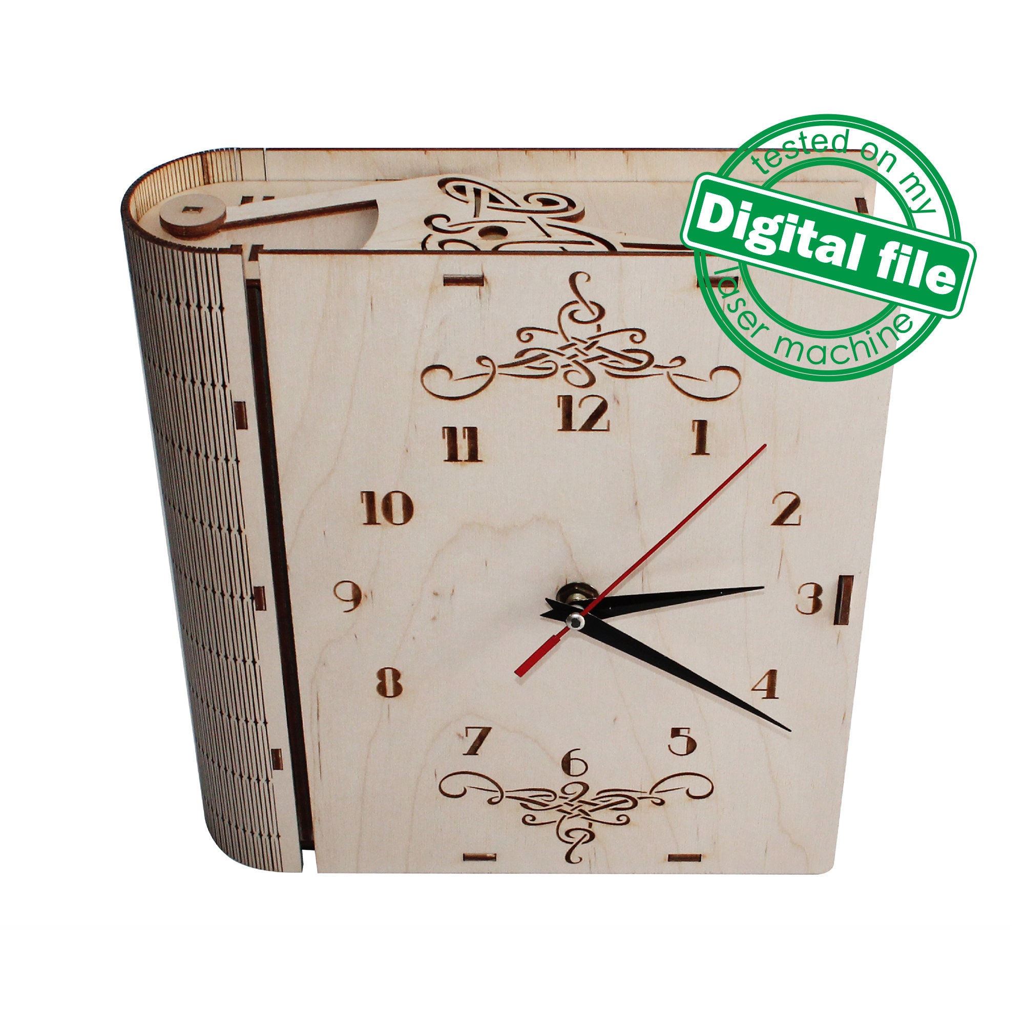 DXF, SVG Files for Laser Unique Modern Book Clock, Flexible Plywood ...