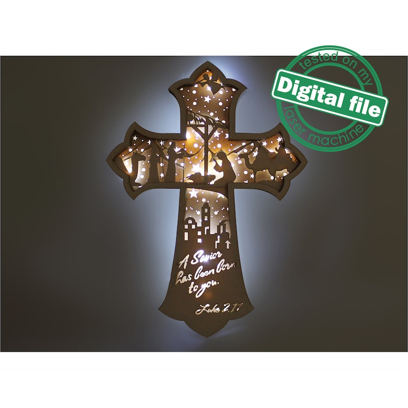 DXF SVG Files for Laser Light Cross A Savior Has Born to You - Etsy