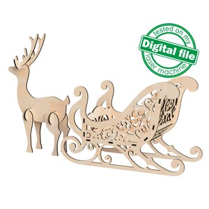 DXF, SVG Files for Laser Christmas Sleigh and Reindeer, Mantel Decor ...