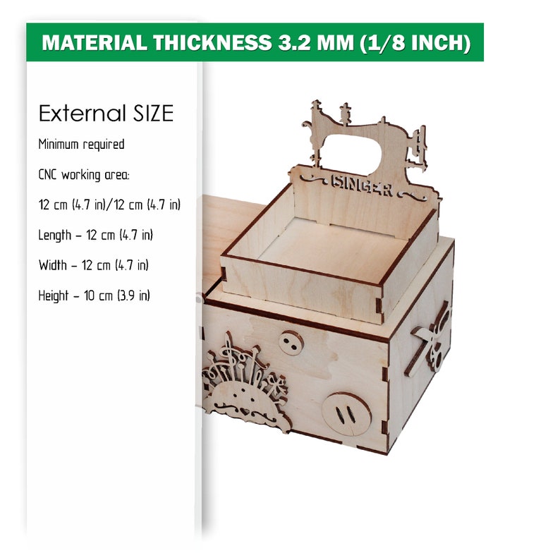 DXF, SVG Files for Laser Craft Box Sewing Machine, Vintage Sewing Box ...