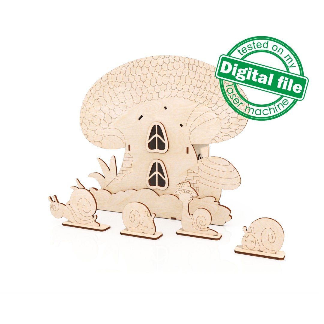 DXF, SVG Files for Laser Mushroom and Snails Toy House, Nursery Decor ...