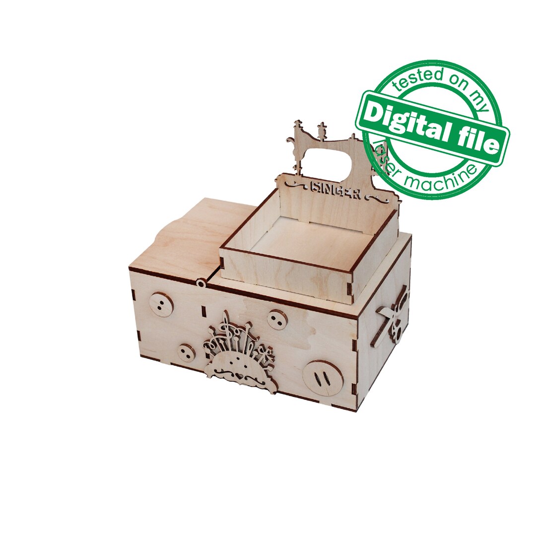 DXF, SVG Files for Laser Craft Box Sewing Machine, Vintage Sewing Box ...