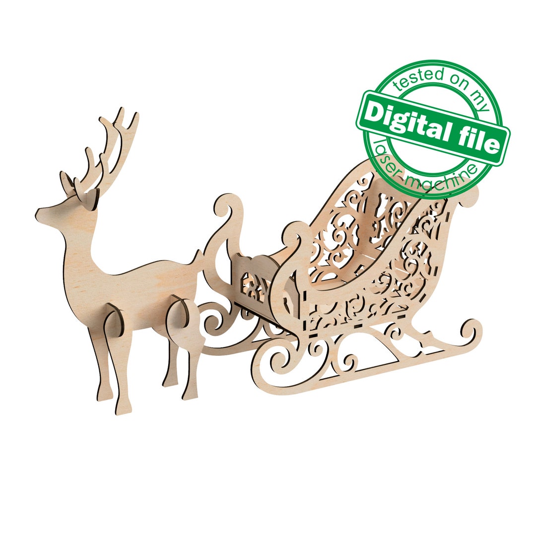 DXF, SVG Files for Laser Christmas Sleigh and Reindeer, Mantel Decor ...