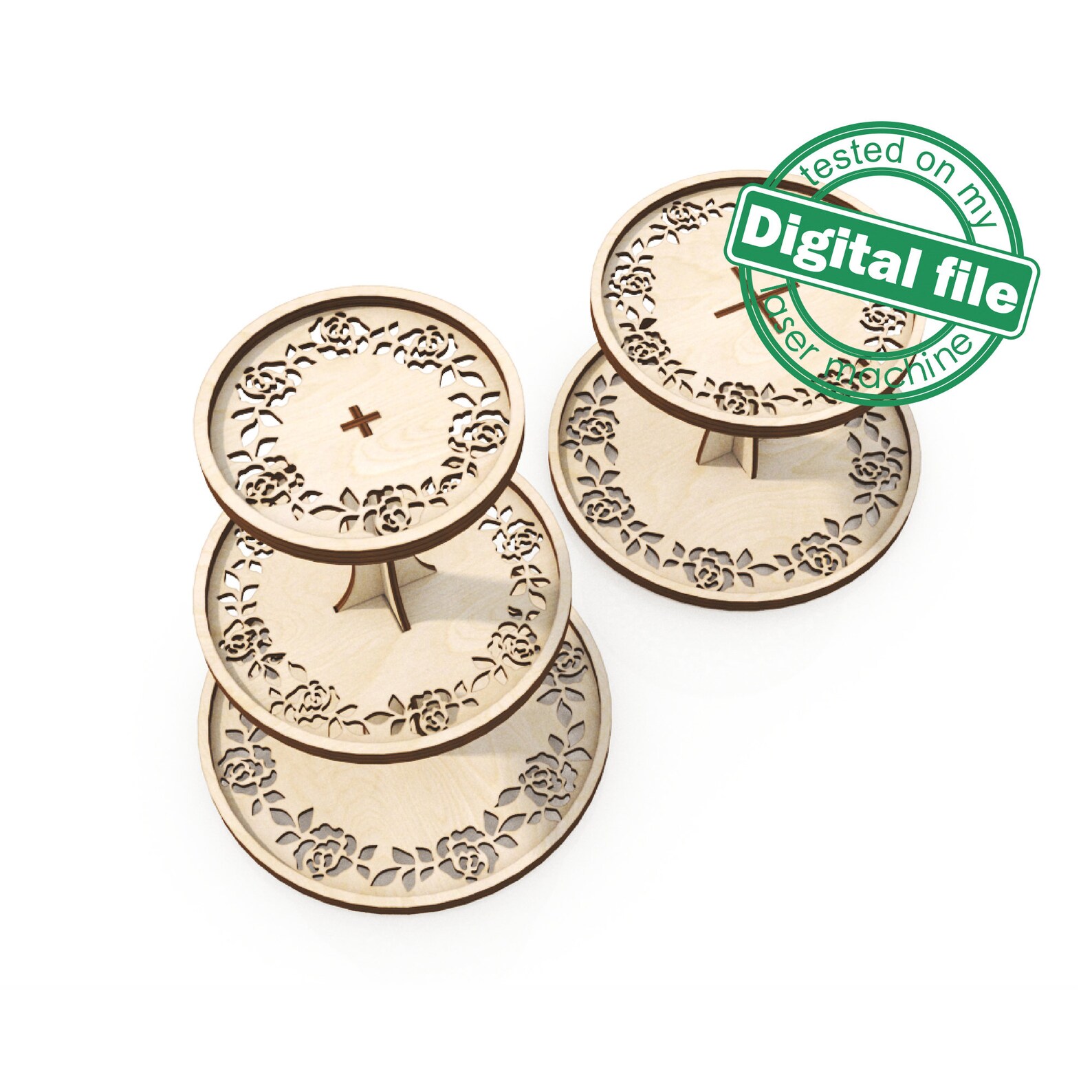SVG DXF Laser Cut Files Two Tiered Trays With Roses Lace - Etsy