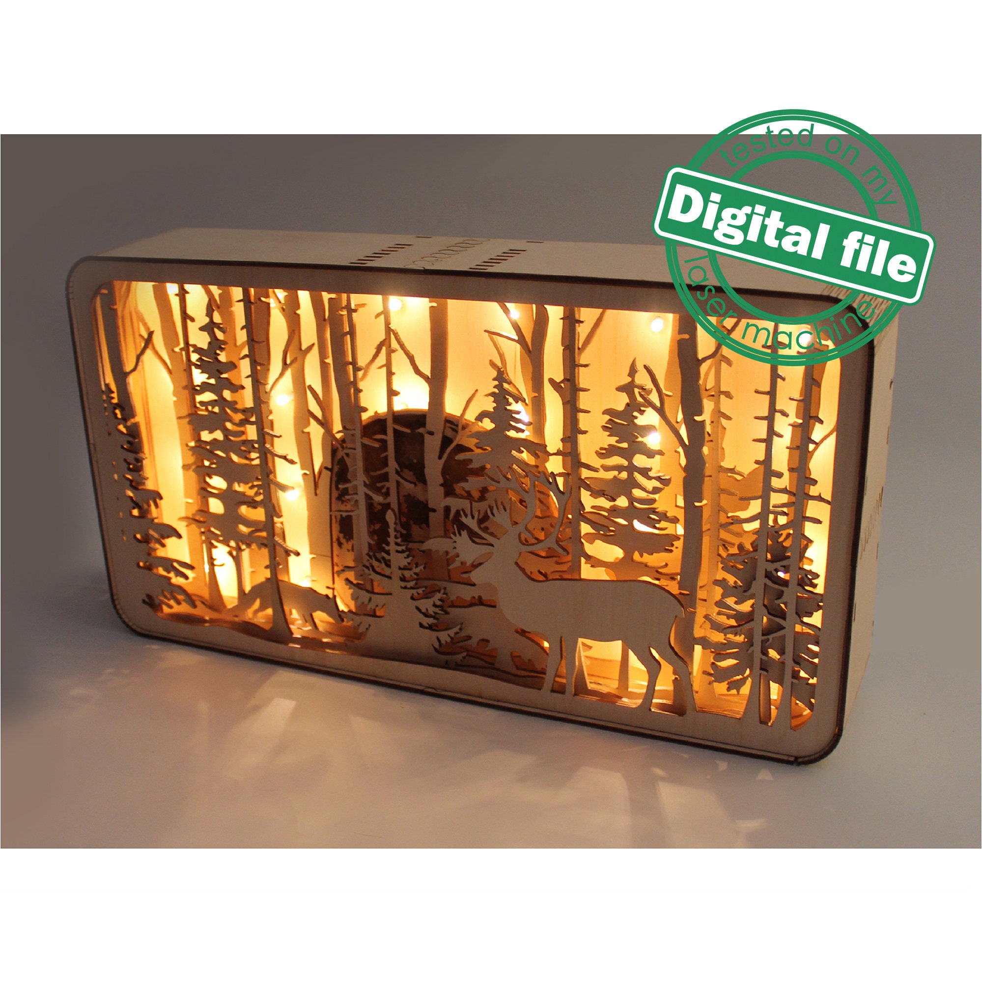 DXF, SVG Files for Laser Shadow Box Deer and Fox in the Forest ...
