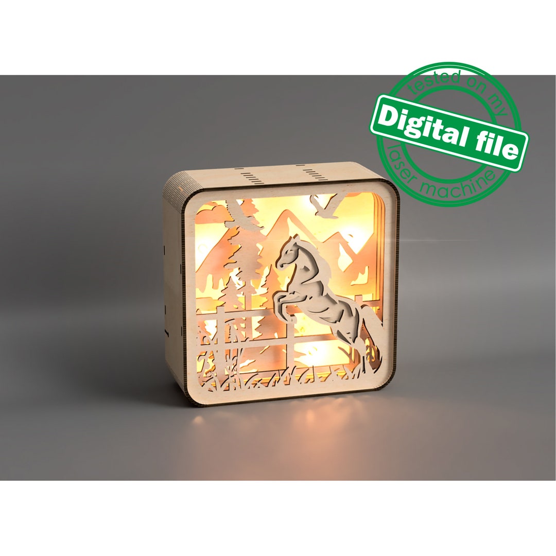 DXF, SVG Files for Laser Light Box Horse and Mountains, Shadowbox ...