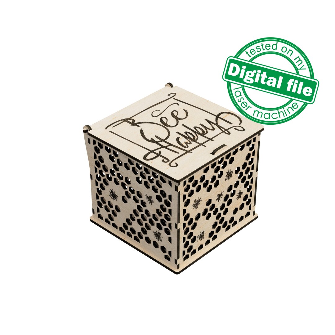 DXF, SVG Files for Laser Honey Gift Box Bee Happy, Gift Box, Souvenir ...
