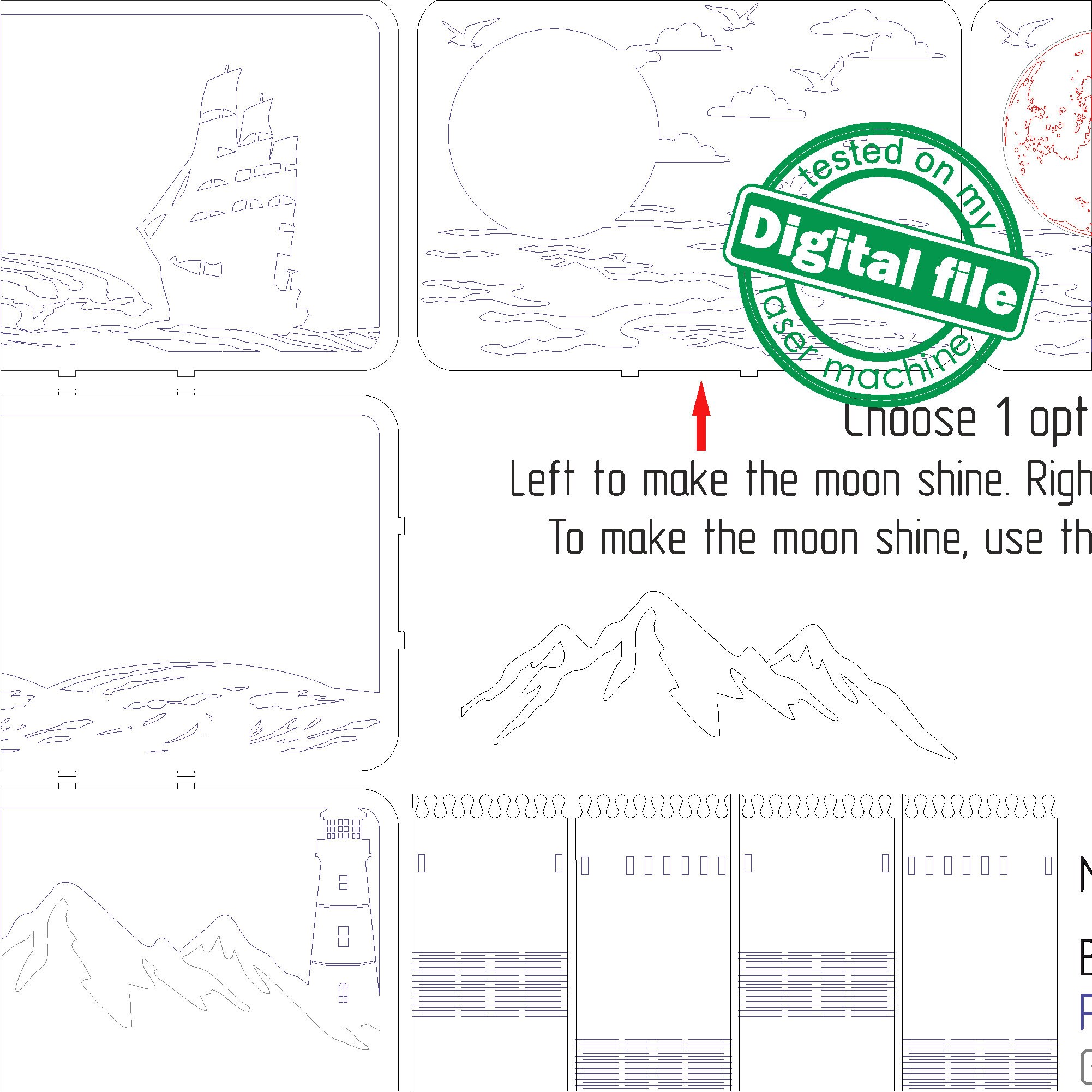 DXF, SVG Files for Light Box Waves, Mountains, Ocean, Lighthouse, Ship ...