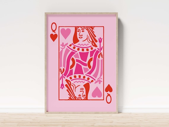 Queen of Hearts Card Printable Wall Art Pink Vday Nursery | Etsy