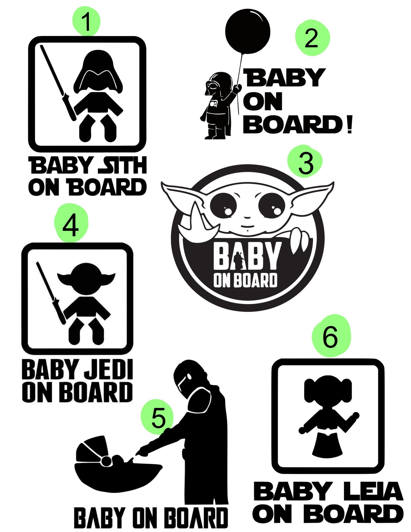 Star Wars and Mandalorian Baby on Board Vinyl Stickers: Show Your ...