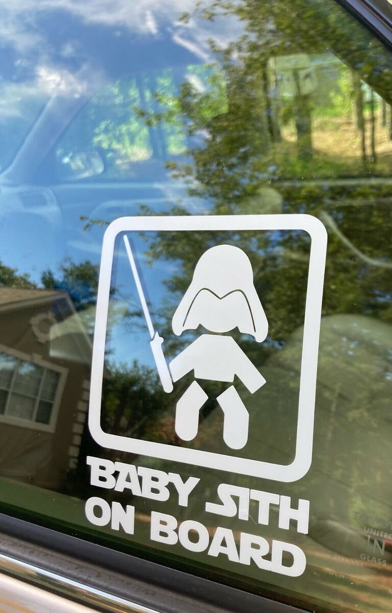 Star Wars and Mandalorian Baby on Board Vinyl Stickers: Show Your ...