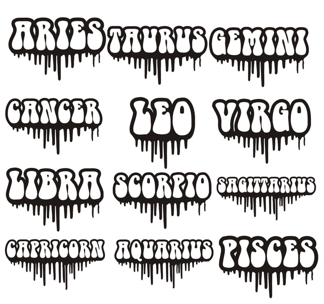 Zodiac Sign Drippy Effect 12 Birth Signs Sticker for Car, Water Bottles ...