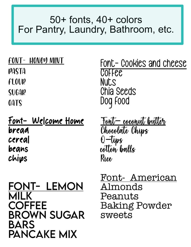 Custom Labels for Pantry, Bathroom, Etc. 40 Colors, 50 Fonts, Vinyl ...