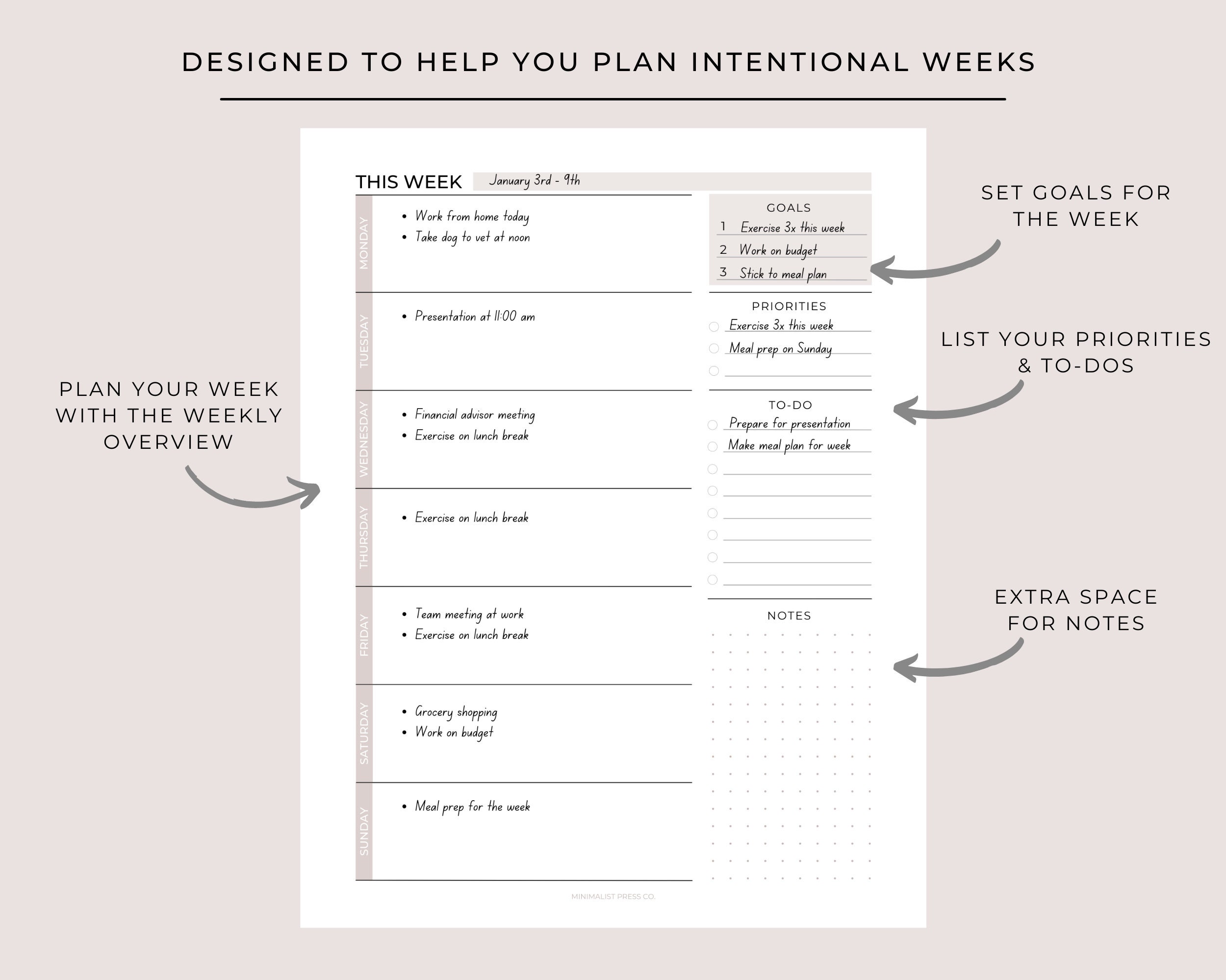 Printable Weekly Overview Planner Weekly Planner Work - Etsy