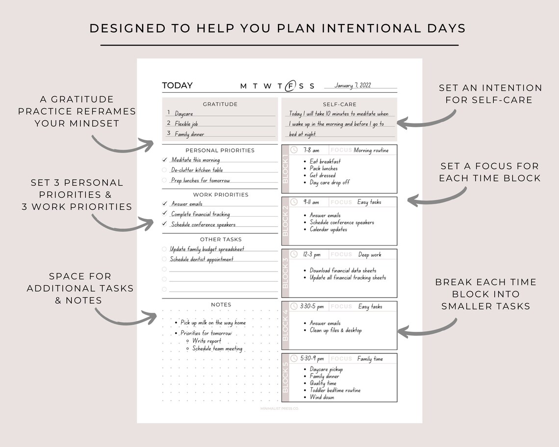 Printable Daily Time Block Planner Daily Planner Work - Etsy