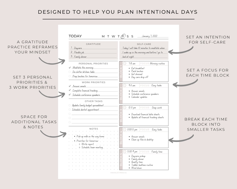 Printable Daily Time Block Planner Daily Planner Work - Etsy