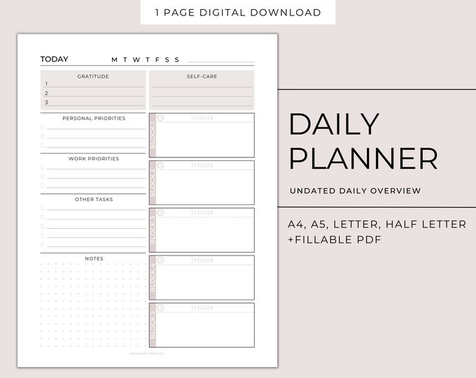 Printable Daily Time Block Planner Daily Planner Work Planner Personal ...