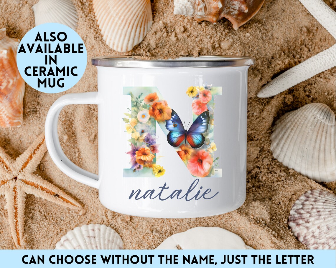 Personalized Initial Letter Mug, Cute Monogram Mug, Grandmas Garden ...