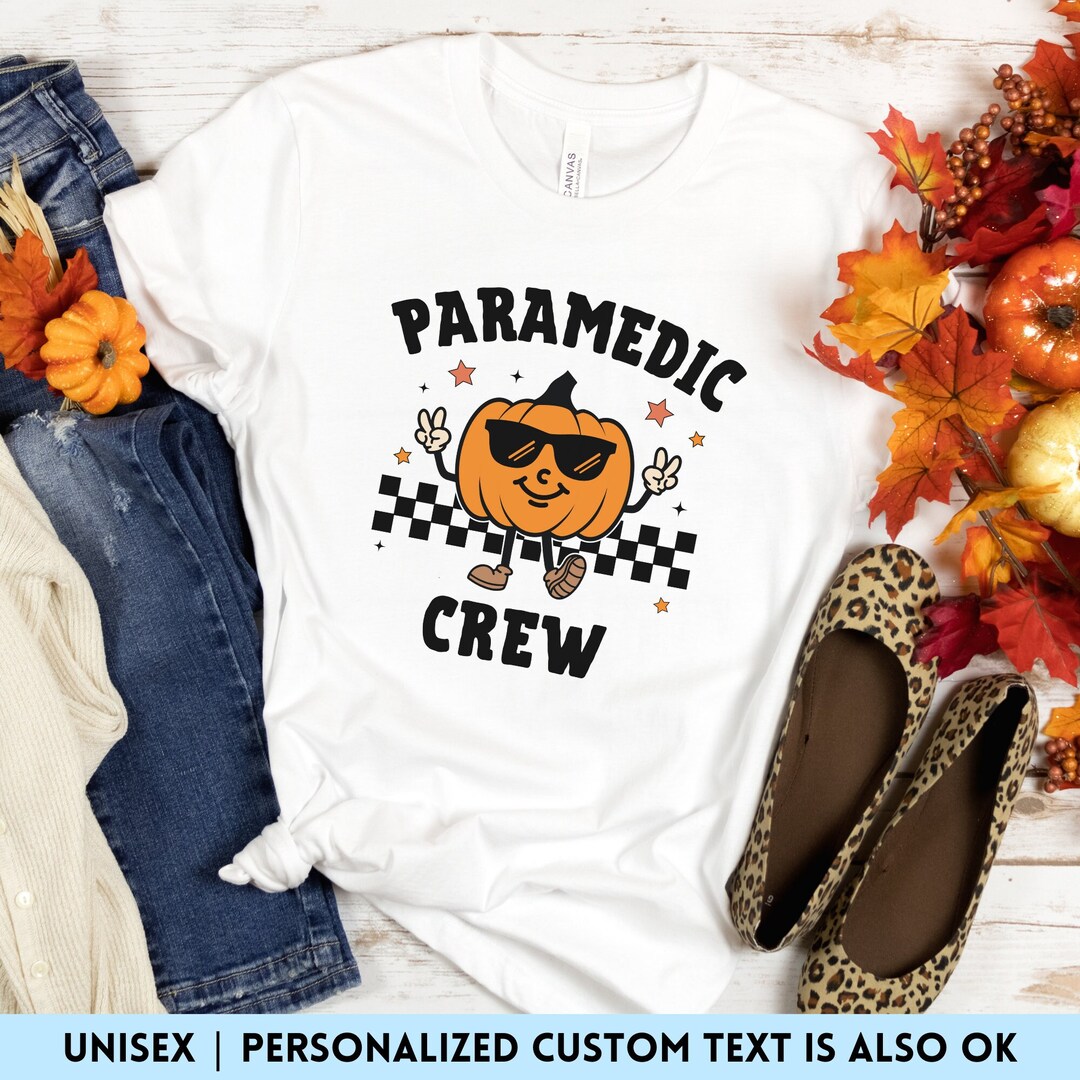 Paramedic Fall Checkered Shirt, Retro Halloween Pumpkin EMS EMT Group ...