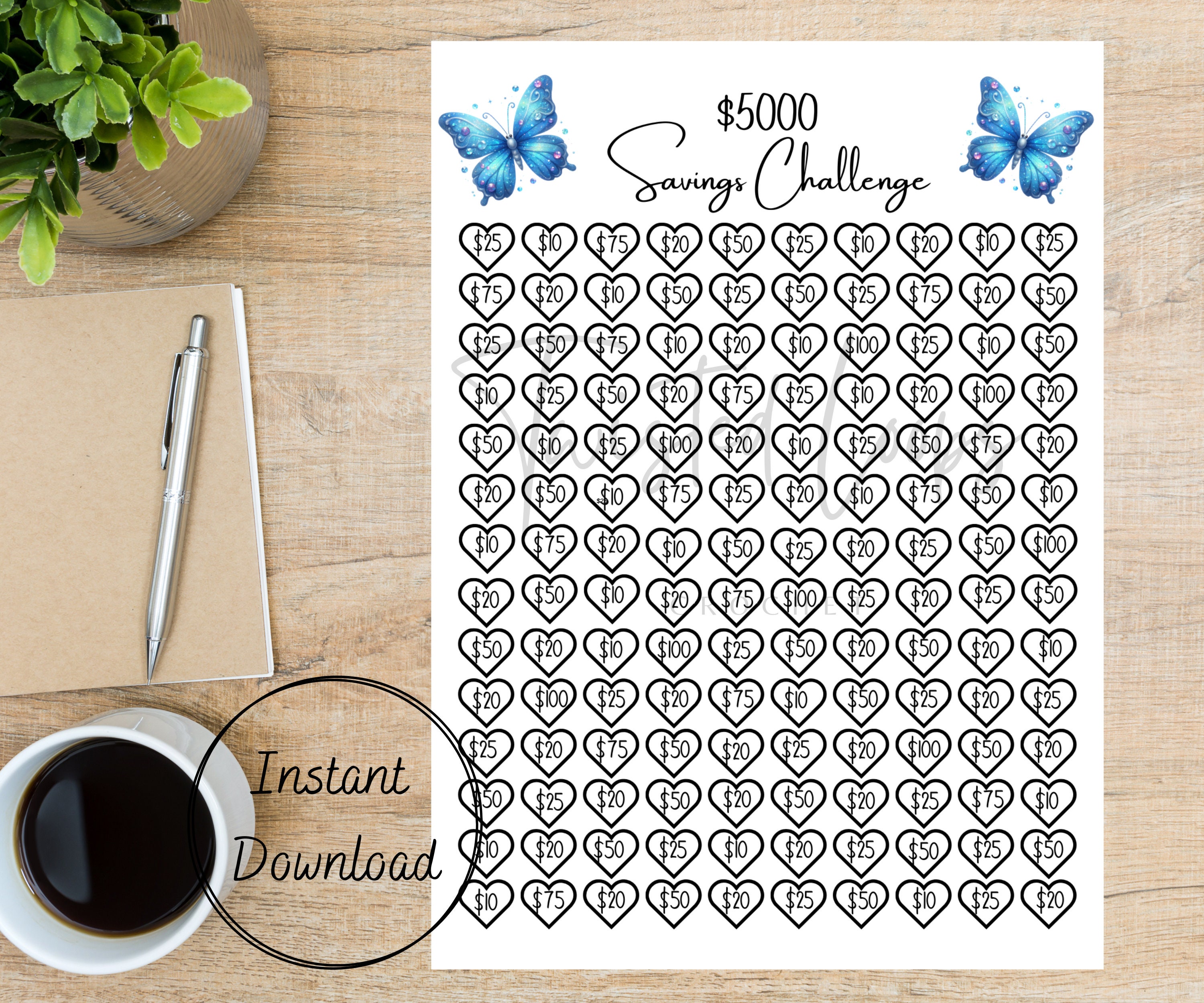 Money Saving Challenge Printable, Money Saving Tracker, 5000 Emergency ...