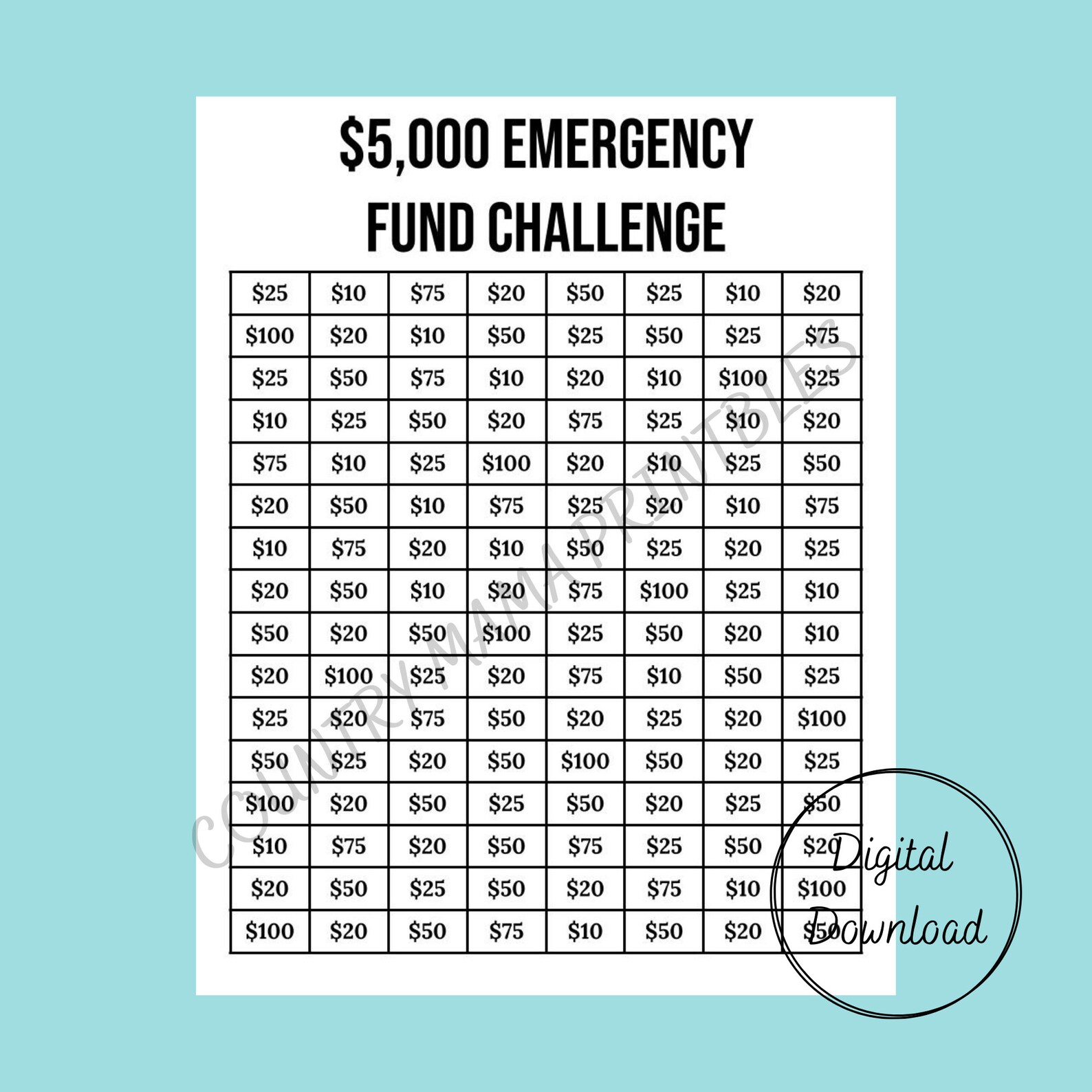 Money Saving Challenge Printable, Money Saving Tracker, 5000 Emergency ...