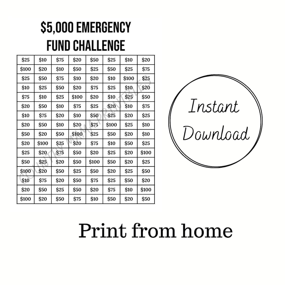Money Saving Challenge Printable, Money Saving Tracker, 5000 Emergency ...
