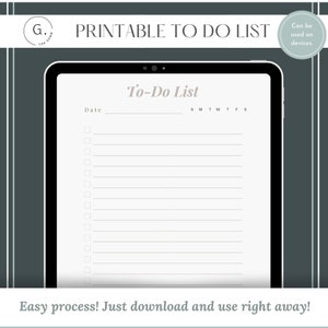 Printable to Do List, PDF Checklist, Instant Download, Digital Task ...
