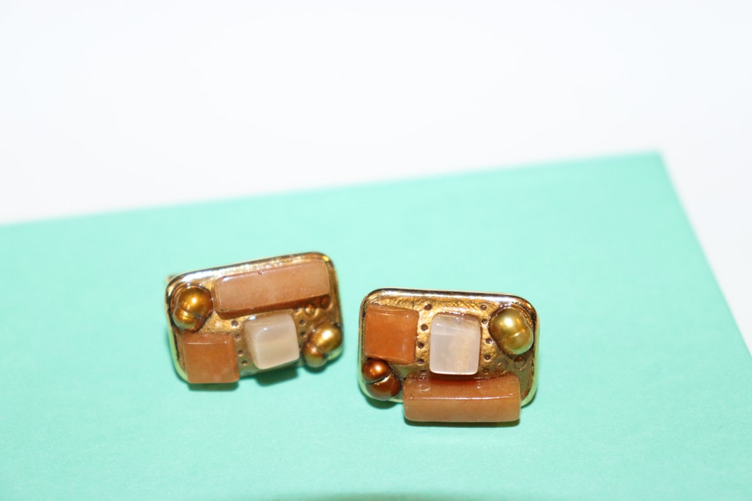 Vintage Signed Michael Golan Clip on Earrings Precious Metals and Stone ...