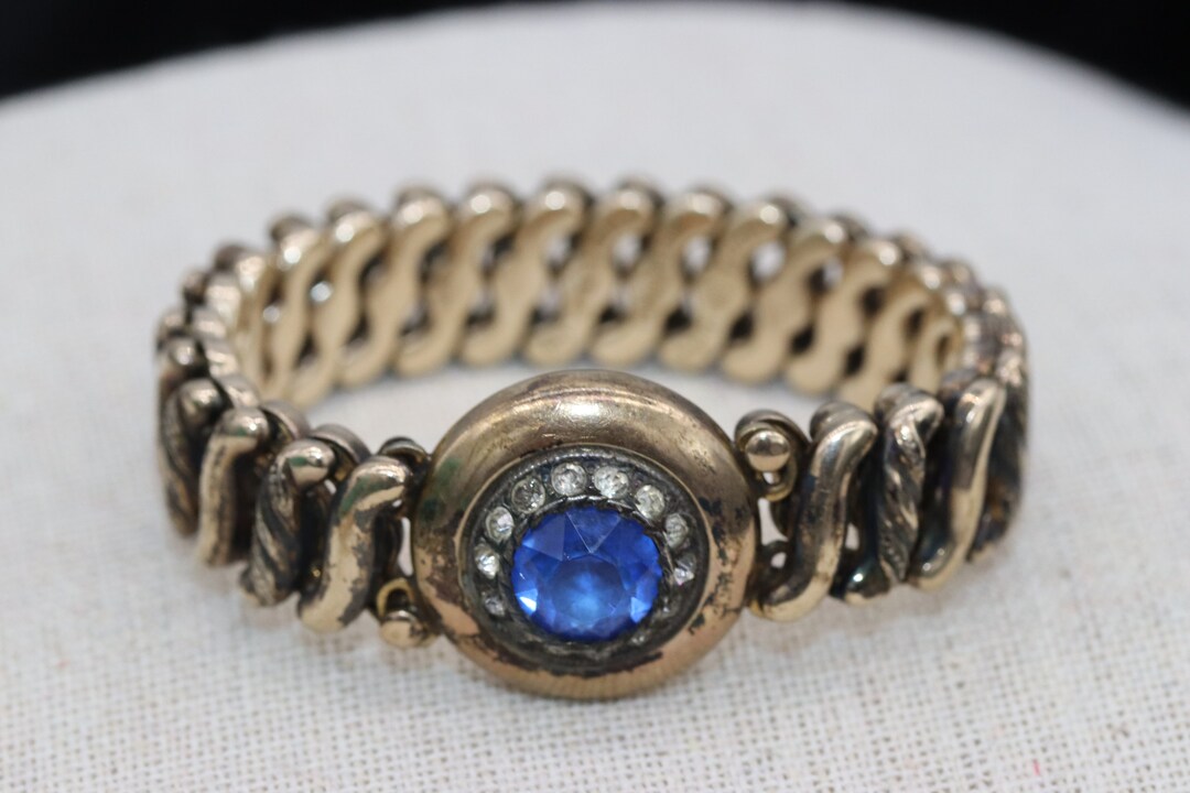 Vintage Signed DFB Co Carmen Expansion Stretch Bracelet Blue and Clear ...