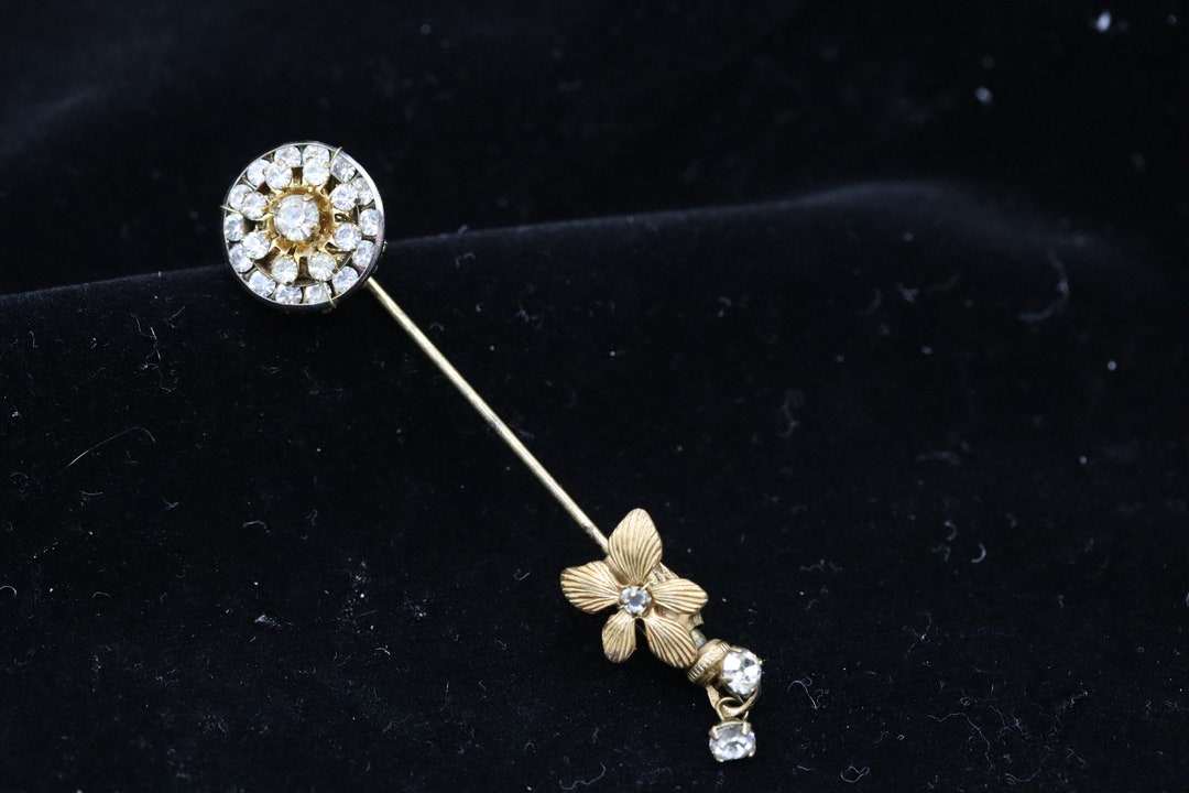 Vintage Unsigned Miriam Haskell Round Clear Rhinestones Stick Hat Pin ...