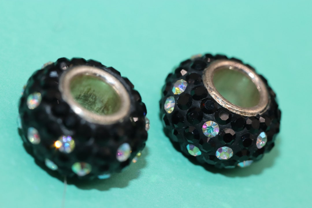 Pandora Type Charm Bead Set of 2 Black Rhinestones - Etsy