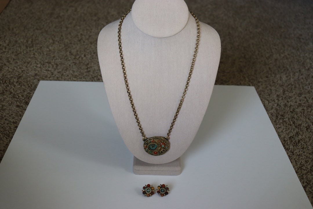 Vintage Signed Michael Golan Medallion Pendant Necklace and Matching ...