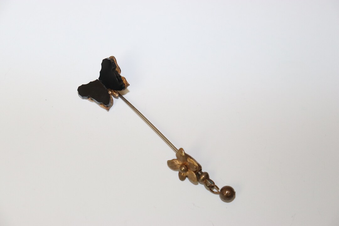 Vintage Unsigned Miriam Haskell Black Milk Glass Butterfly Stick Hat ...