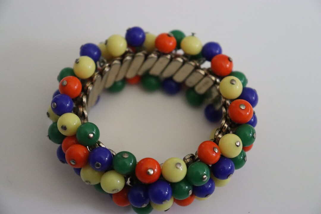 Vintage Unsigned Flex Stretch Multi Colored Bead Bracelet Bangle - Etsy