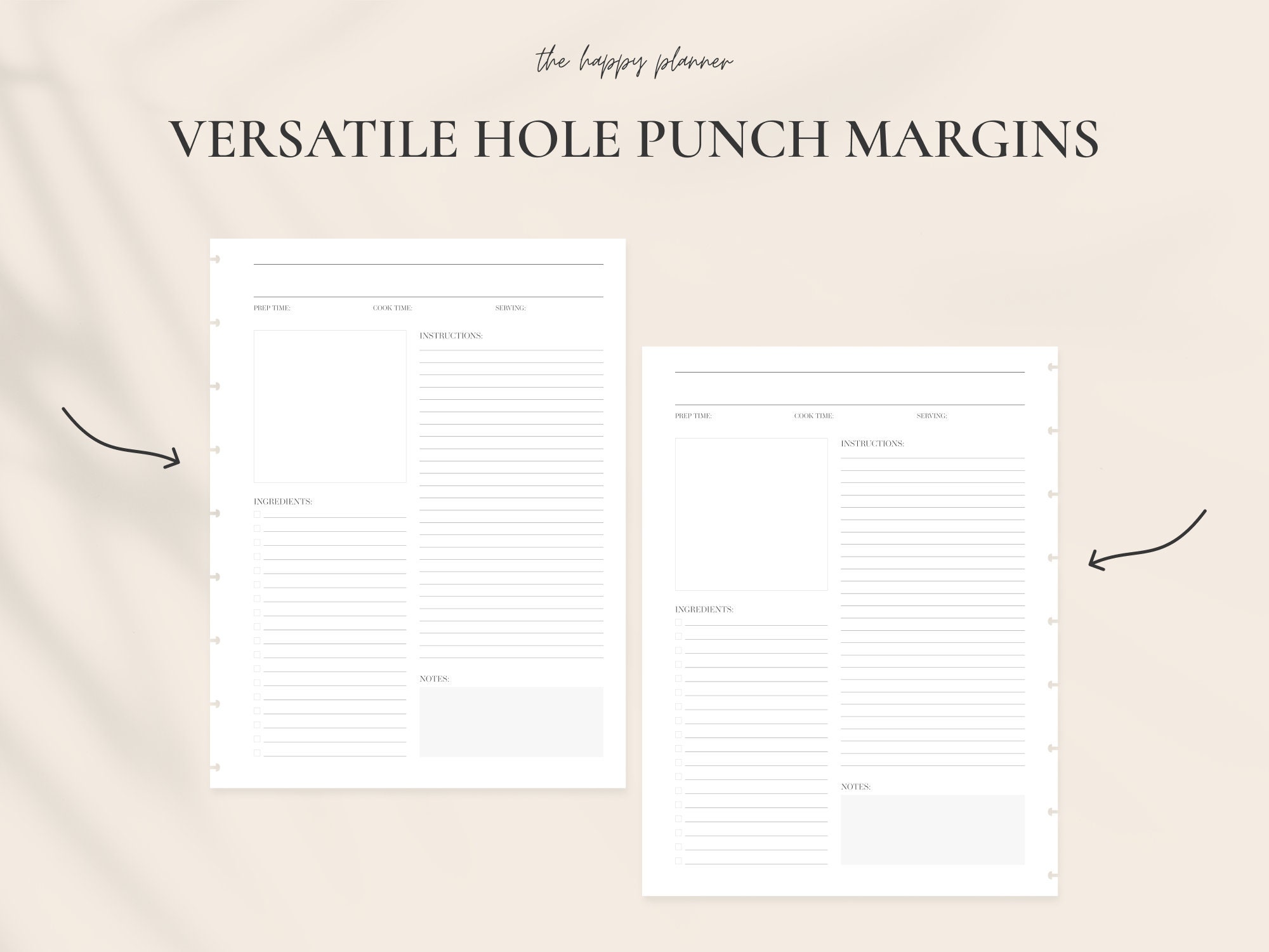 Recipe Template for the Happy Planners | Family Recipe Journal Inserts ...