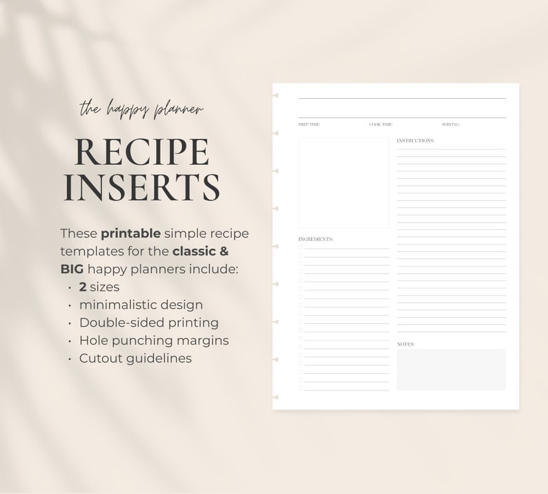 Recipe Template for the Happy Planners | Family Recipe Journal Inserts ...
