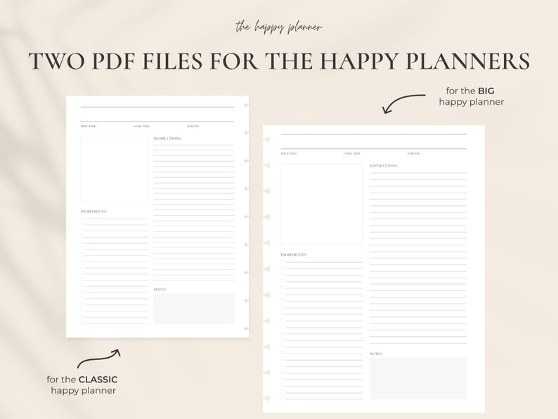 Recipe Template for the Happy Planners | Family Recipe Journal Inserts ...