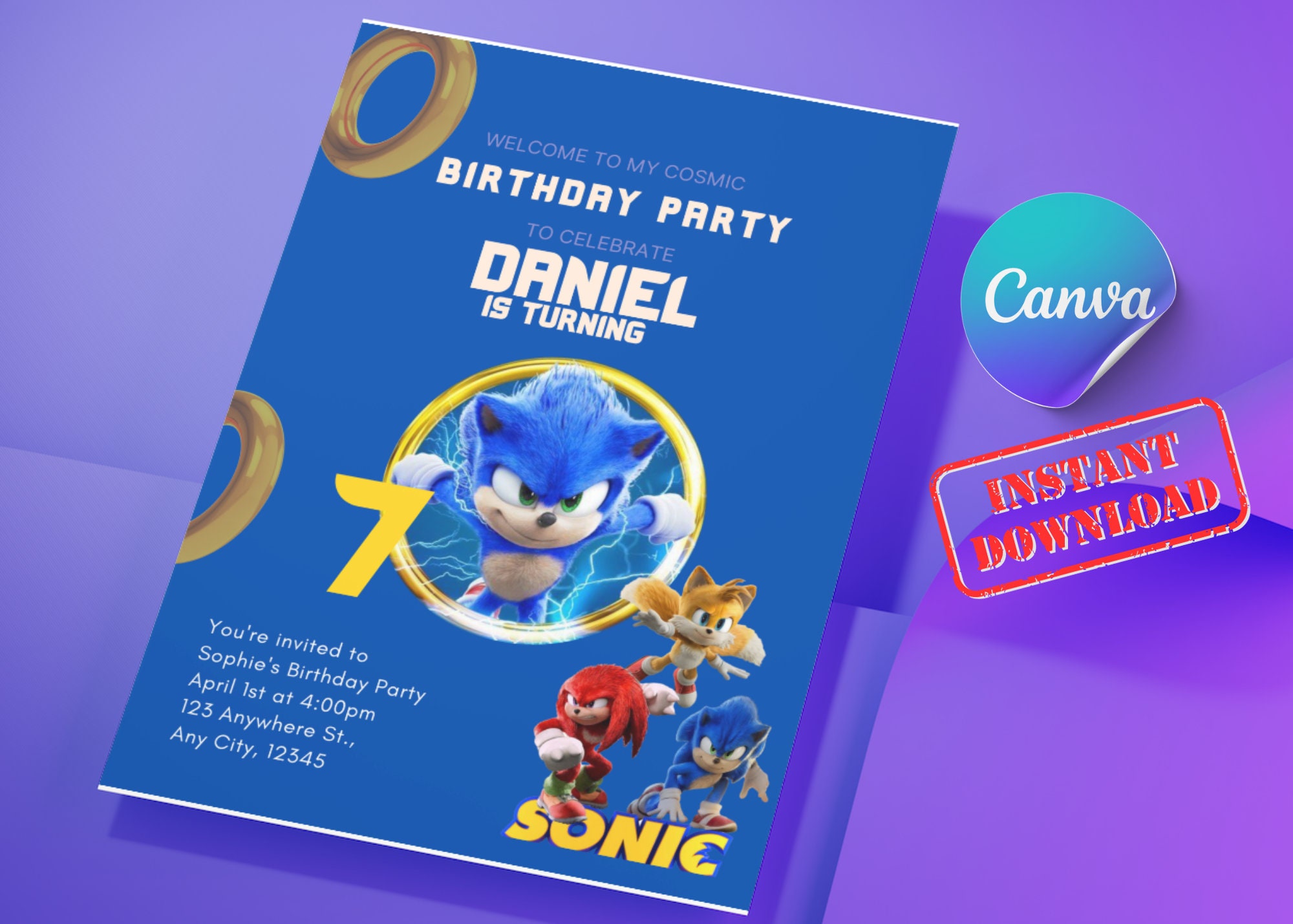 Sonic the Hedgehog Party Invitation Printable Gamer Invite - Etsy