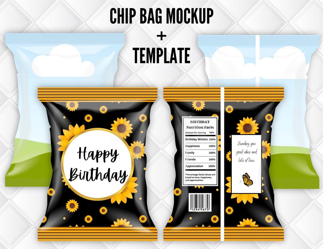 3D Chip Bag Mockup & Template, Canva Editable, Customizable Chip Bag ...