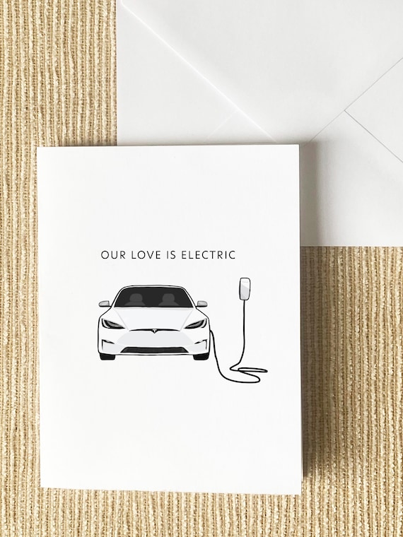Tesla Model S Card White Black Red Car Punny Valentines | Etsy