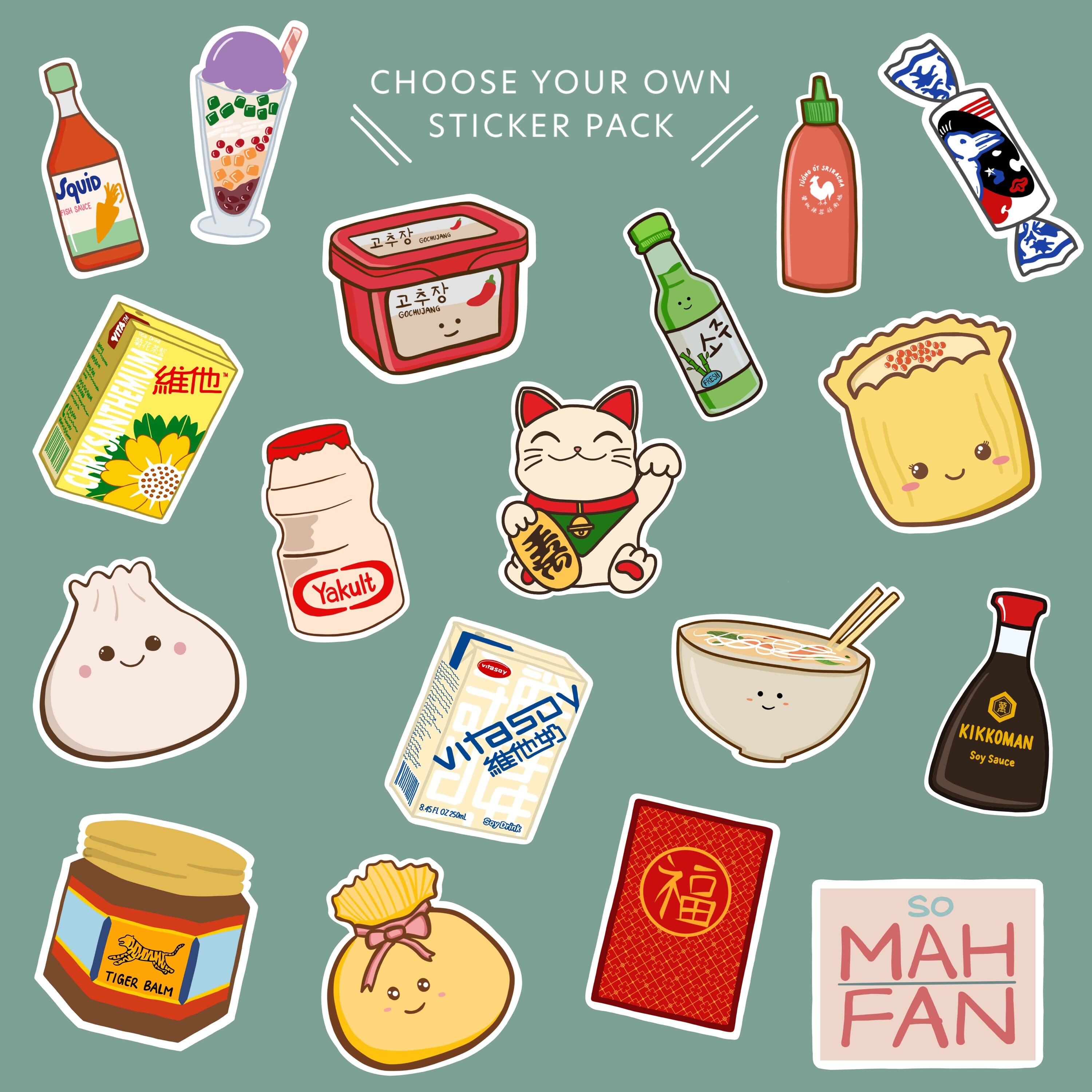 Sticker Pack Choose Your Own Combo Asian Food & Drink - Etsy