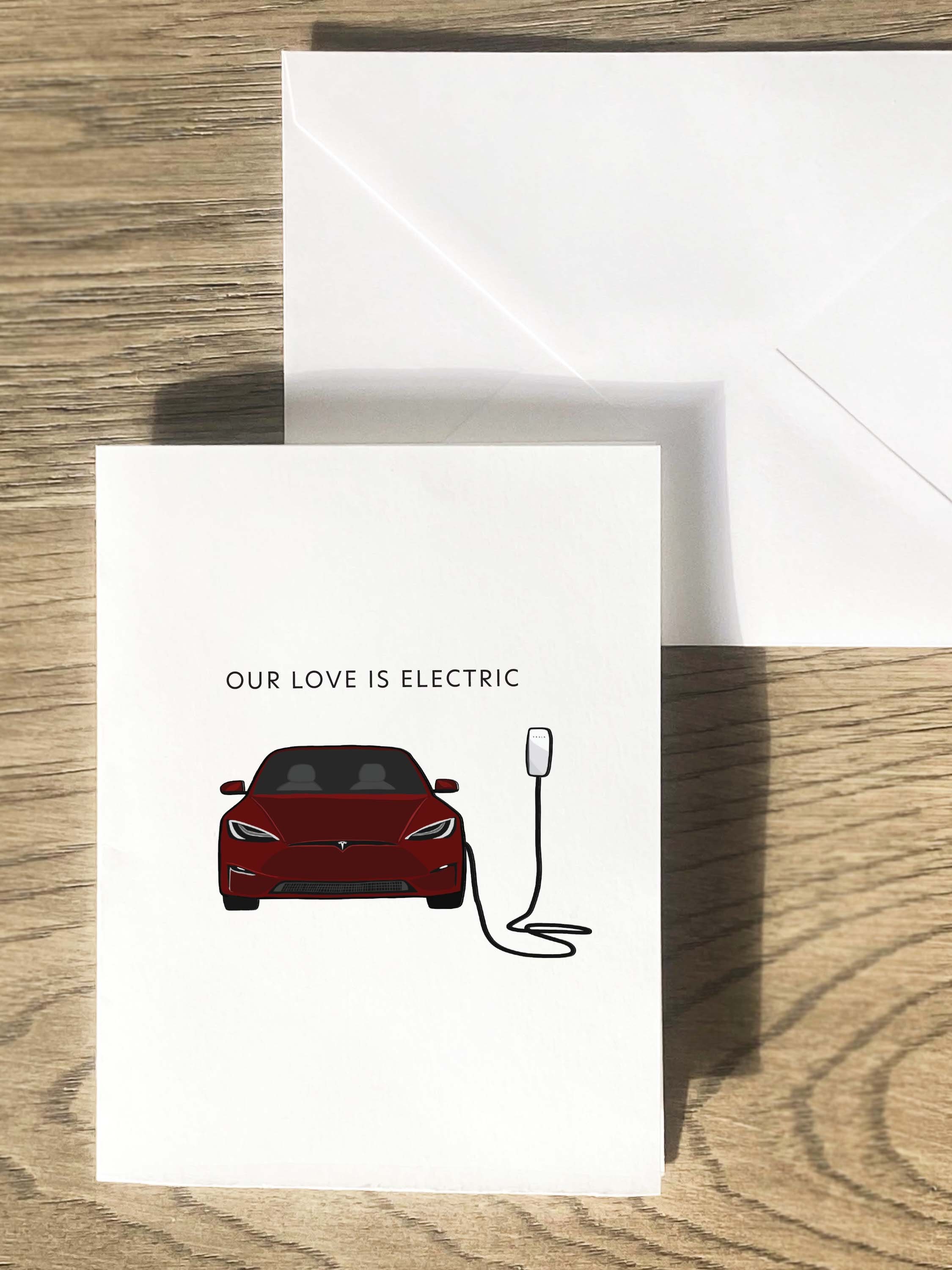 Tesla Model S Card White Black Red Car Punny Valentines | Etsy