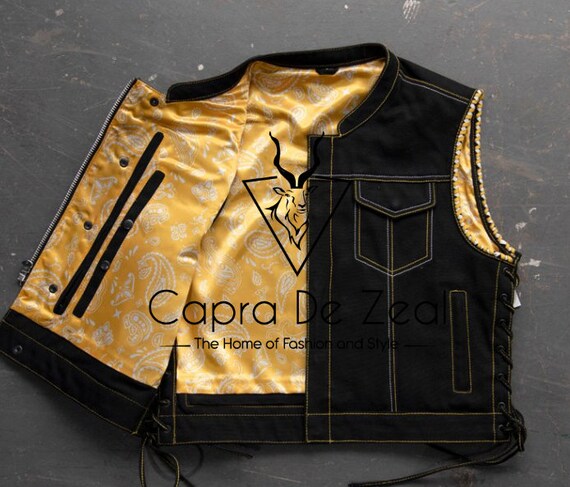 Men's Club Style Denim Vest Yellow Custom Braided Hunt - Etsy