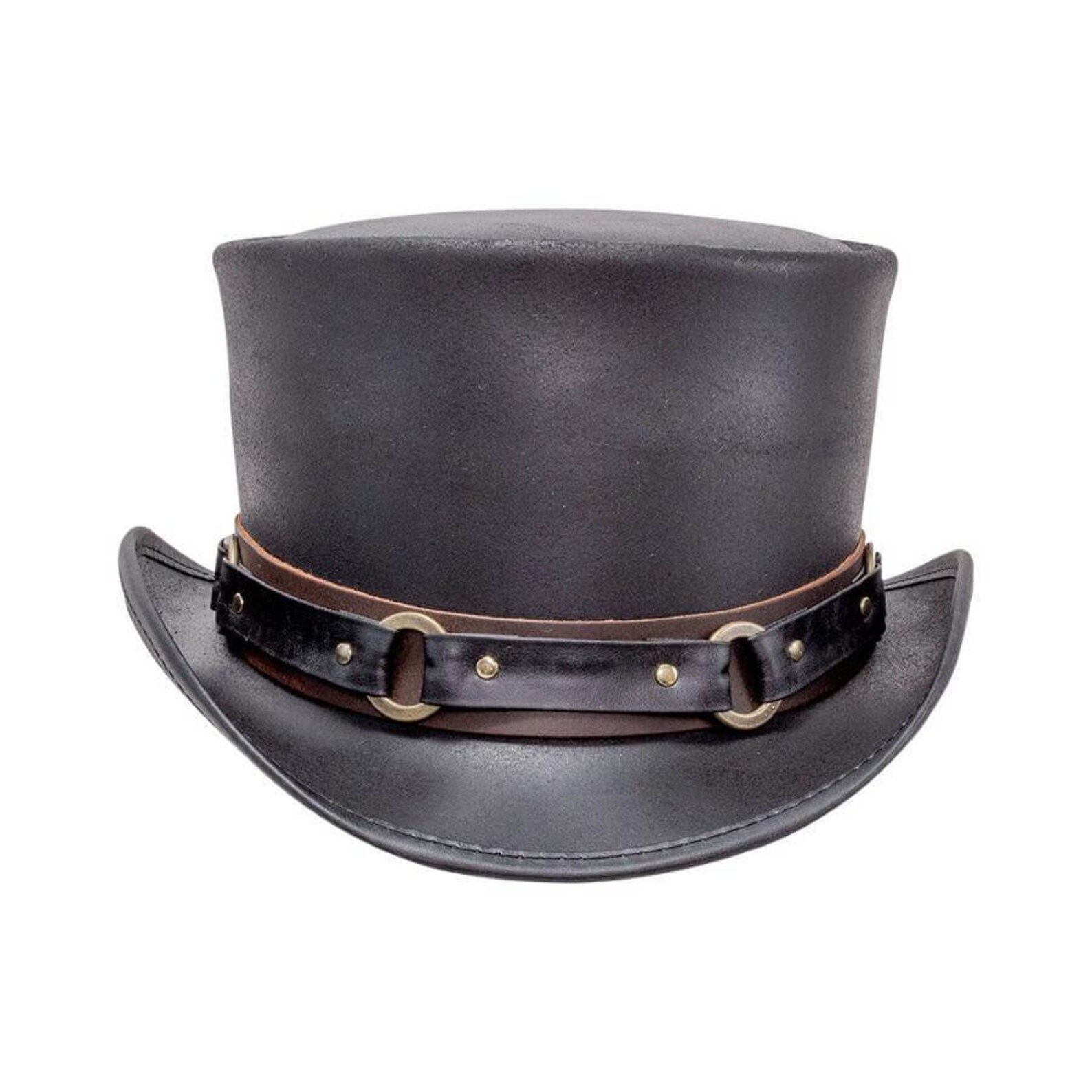Leather Top Hat Steampunk Style Top Hat Black Band Ring Deadman ...