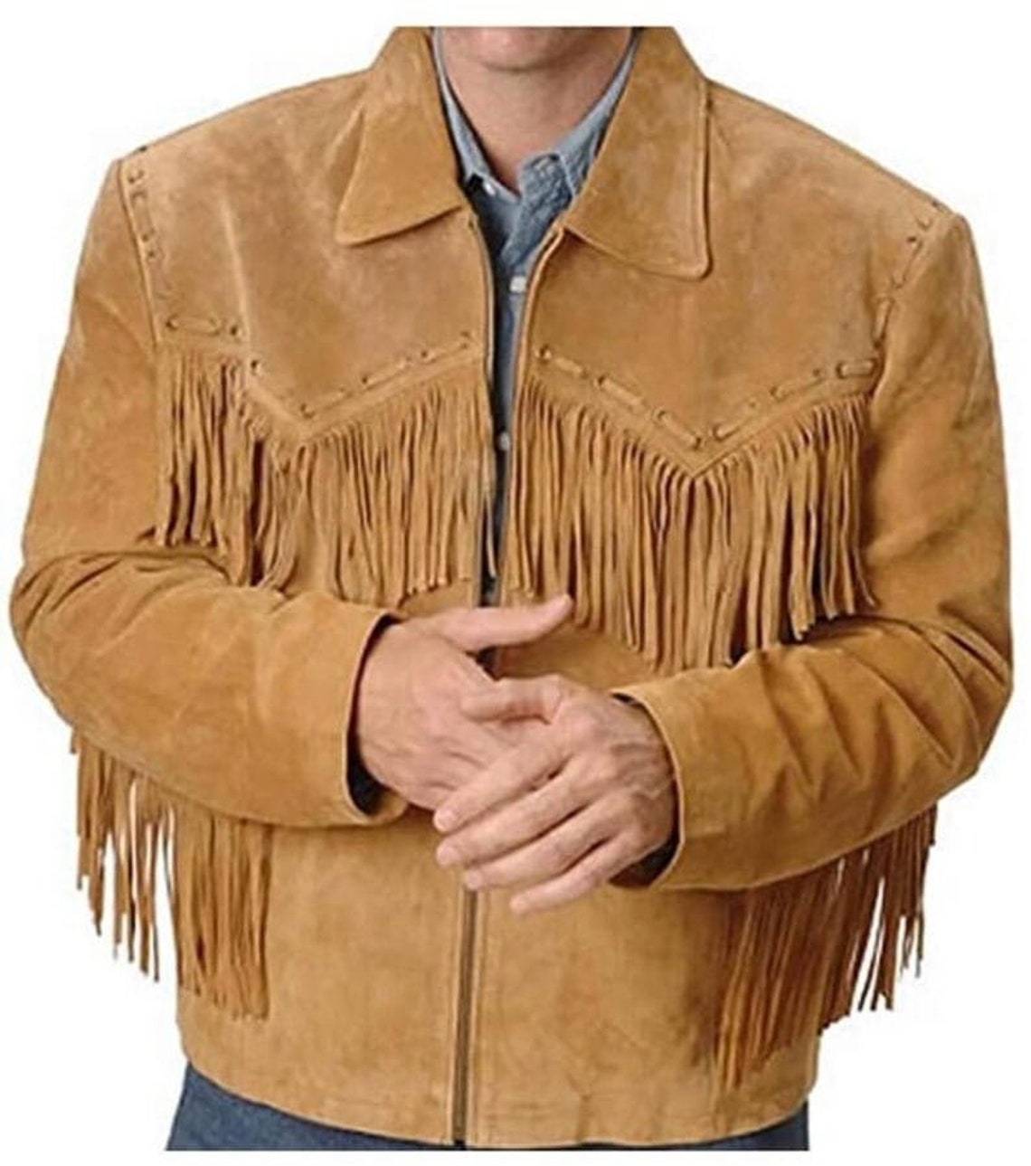 Men's Leather Western Jacket With Fringe Cowboy Style - Etsy